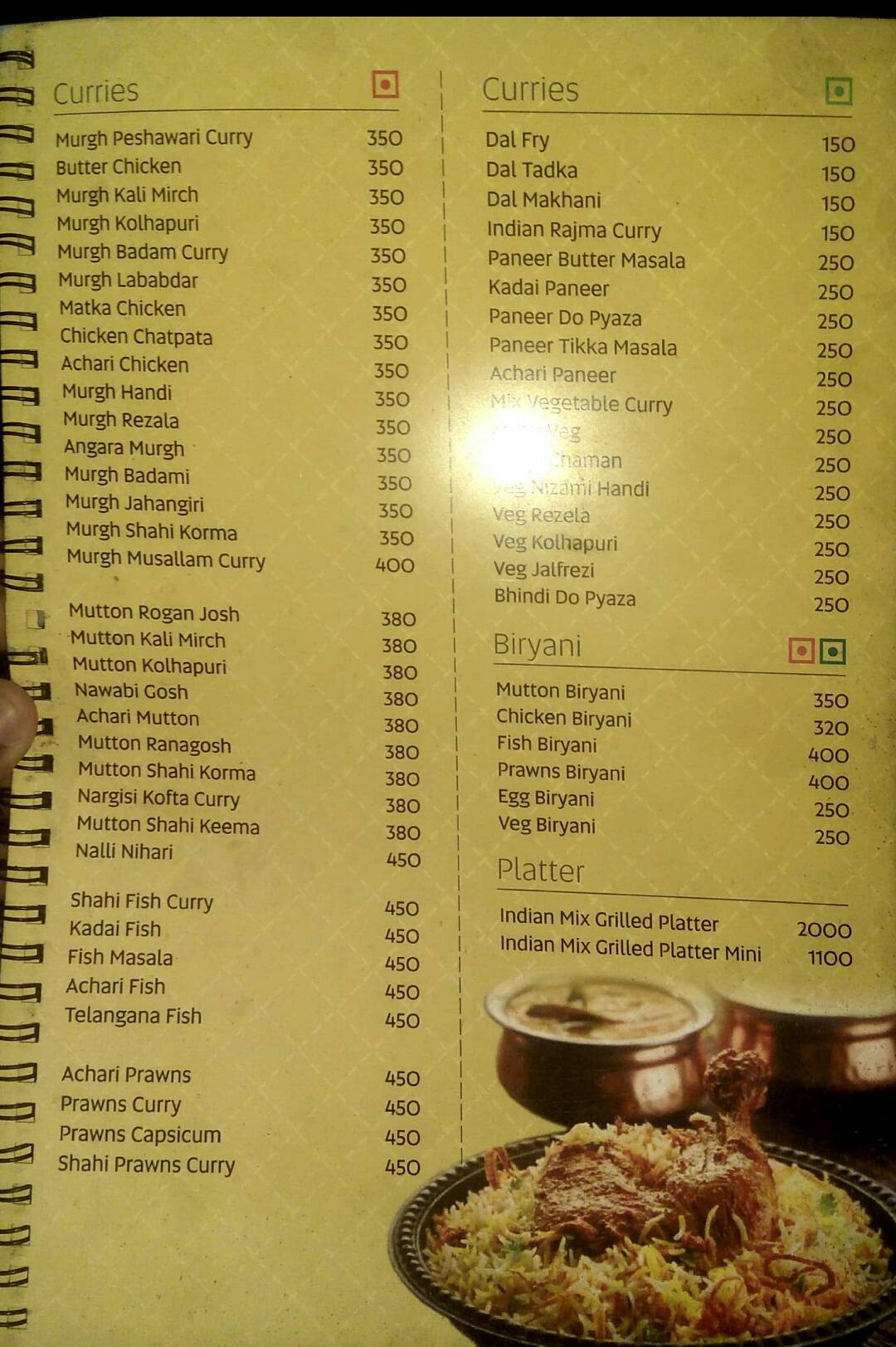 Menu at Meraj's Palm Arabiana, Gandiguda