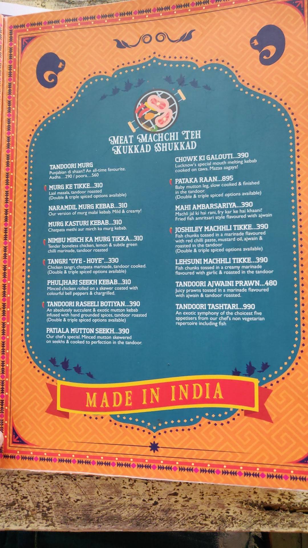 Menu at The Grand Trunk Road Restaurant, Hyderabad, 1-98/8/9/A