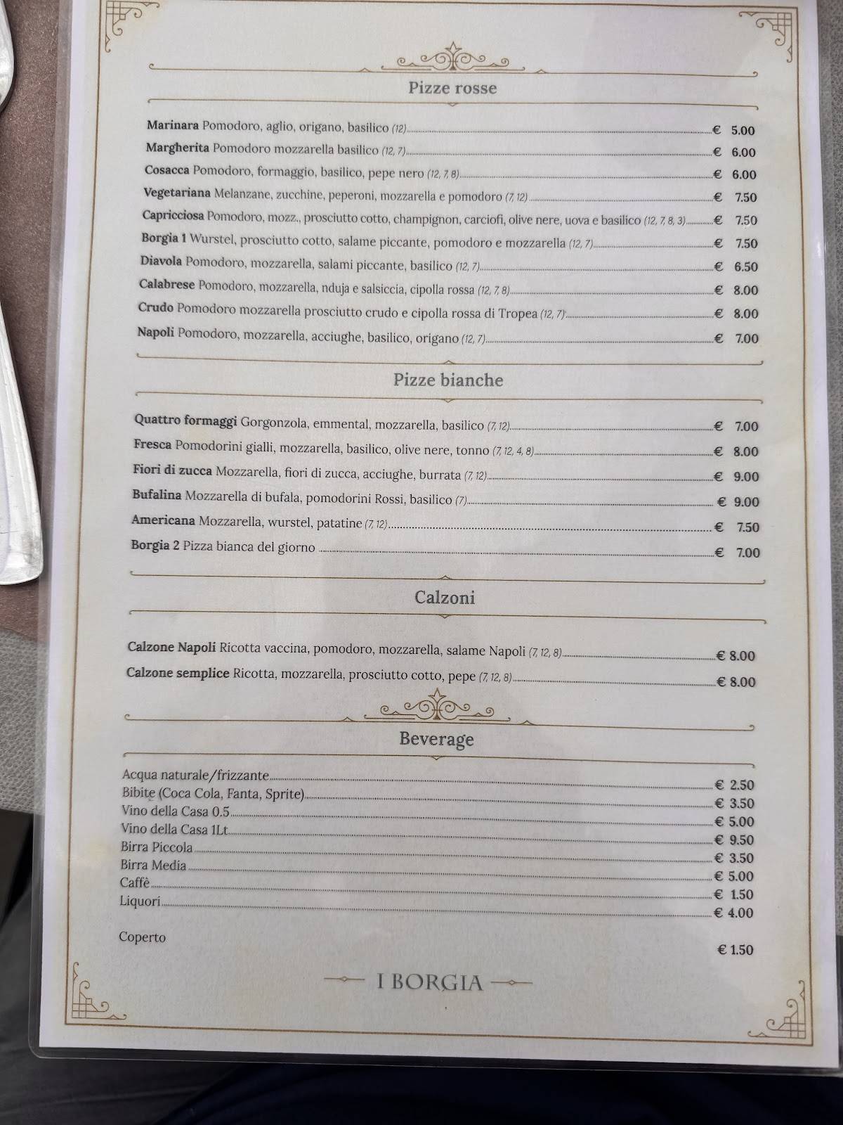Menu da I Borgia pub & bar, Grosseto