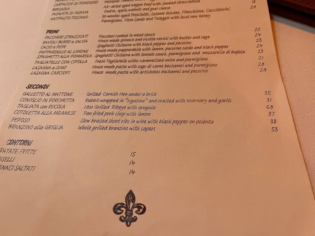 Menu at I Sodi restaurant, New York City, 314 Bleecker St