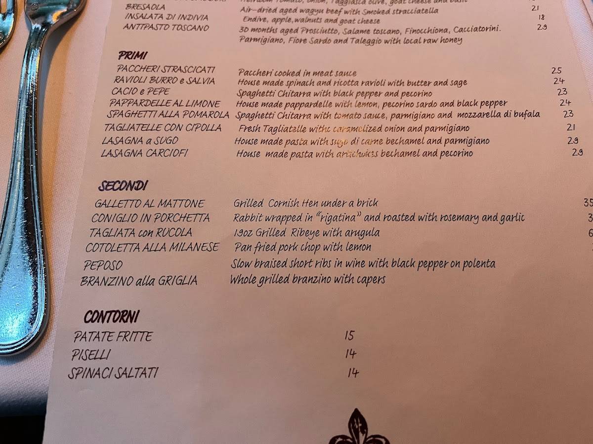 Menu at I Sodi restaurant, New York City, 314 Bleecker St
