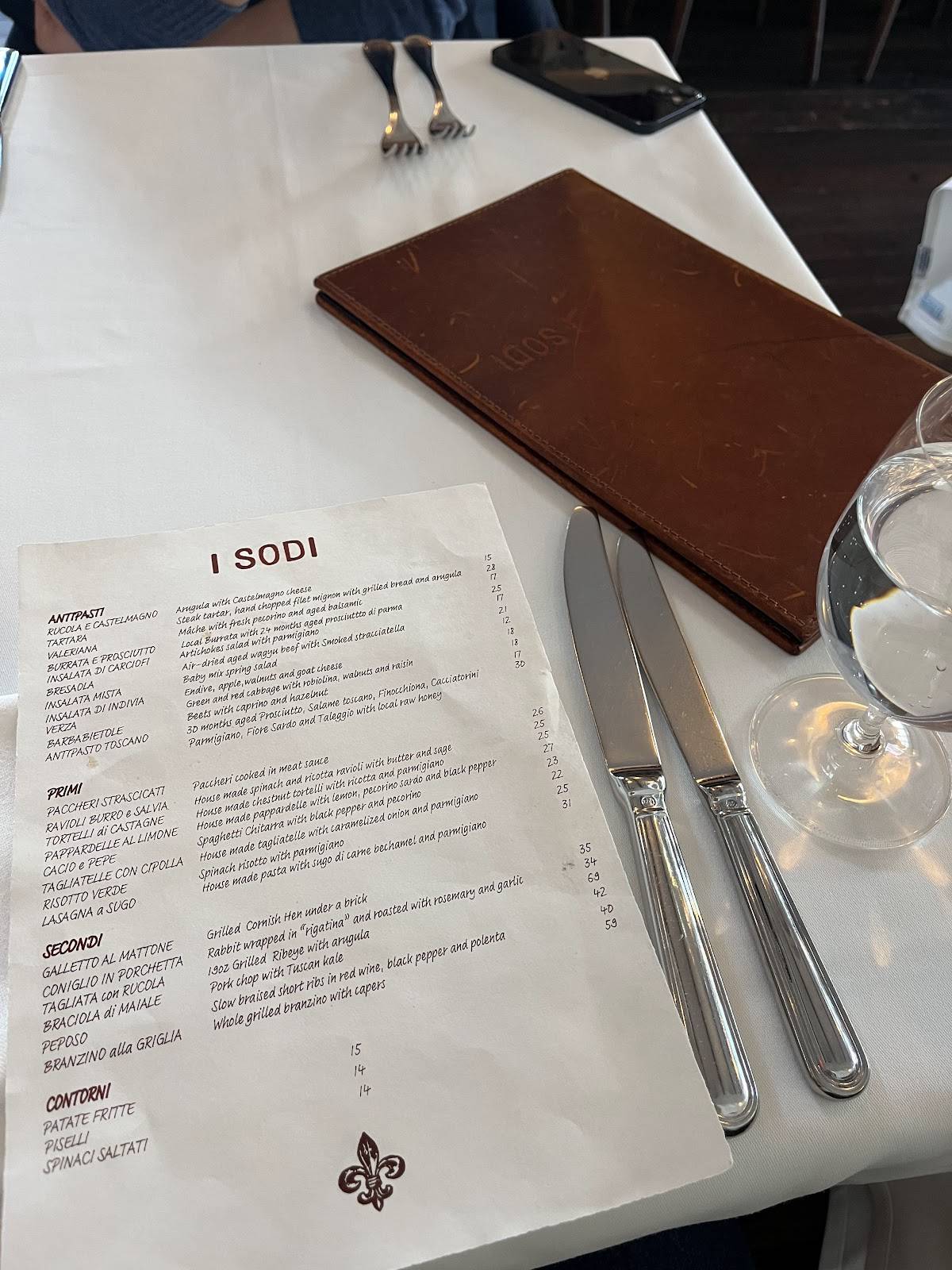 Menu at I Sodi restaurant, New York City, 314 Bleecker St