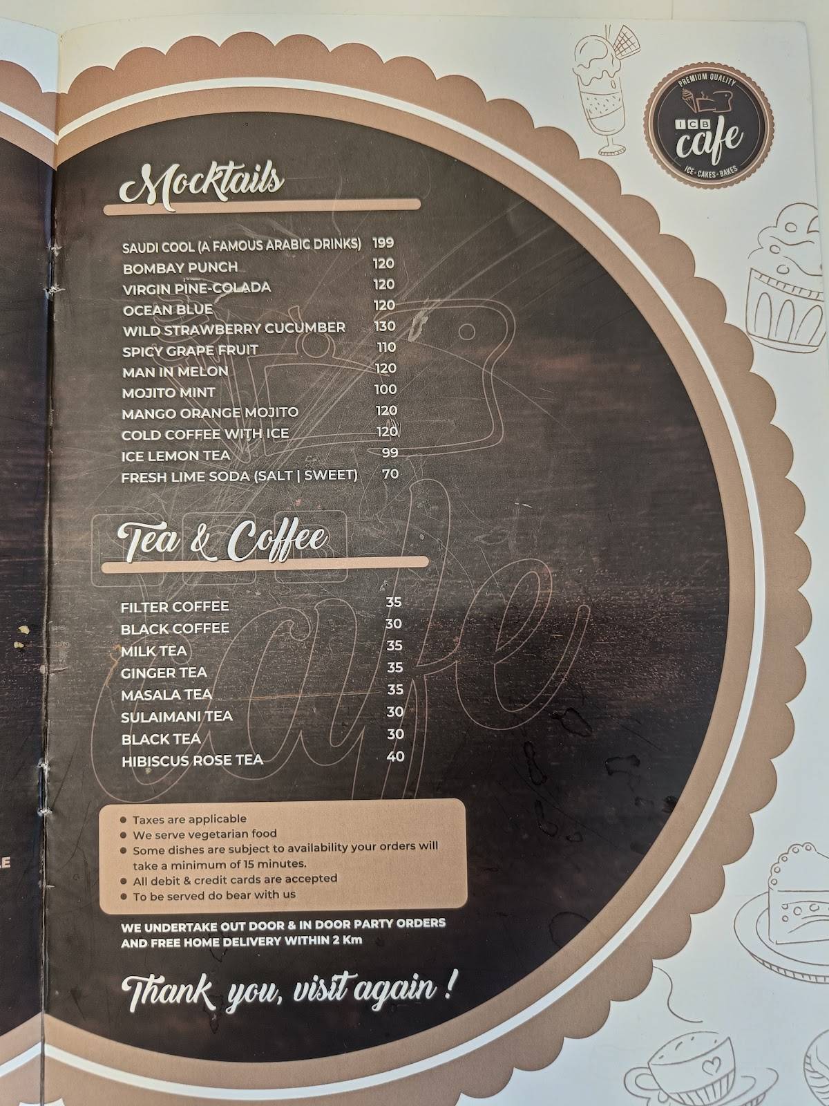 Menu at ICB Cafe, Bengaluru
