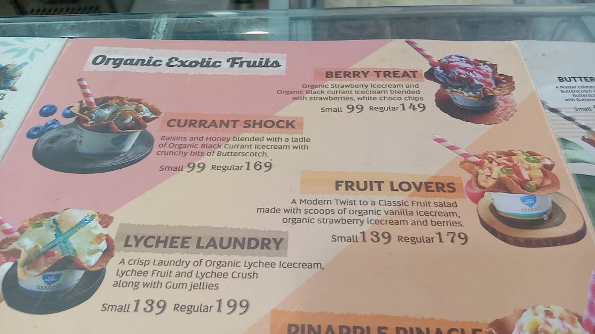 Menu at Iceberg Organic Icecreams, Pilerne