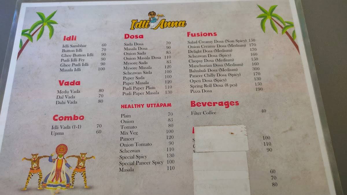Menu at IDLI ANNA, Vadodara