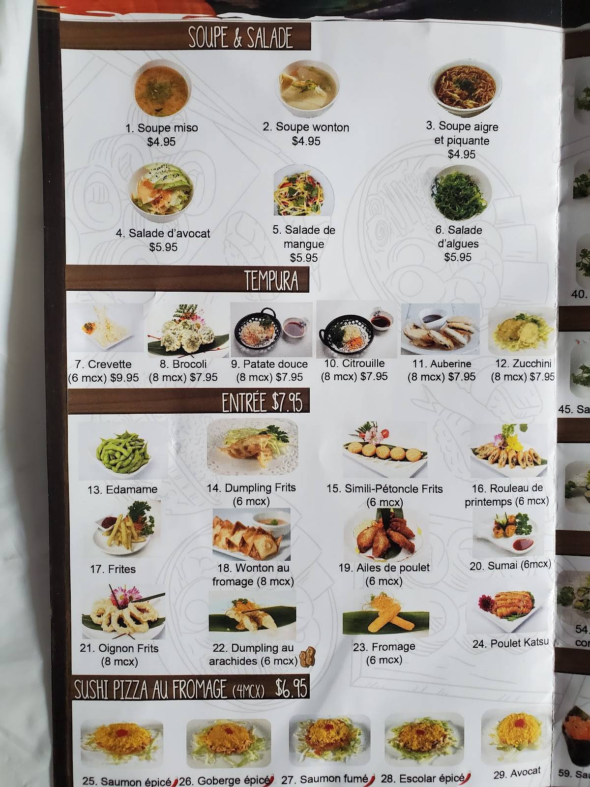 Menu au ITACHO SUSHI À VOLONTÉ restaurant, Trois-Rivières