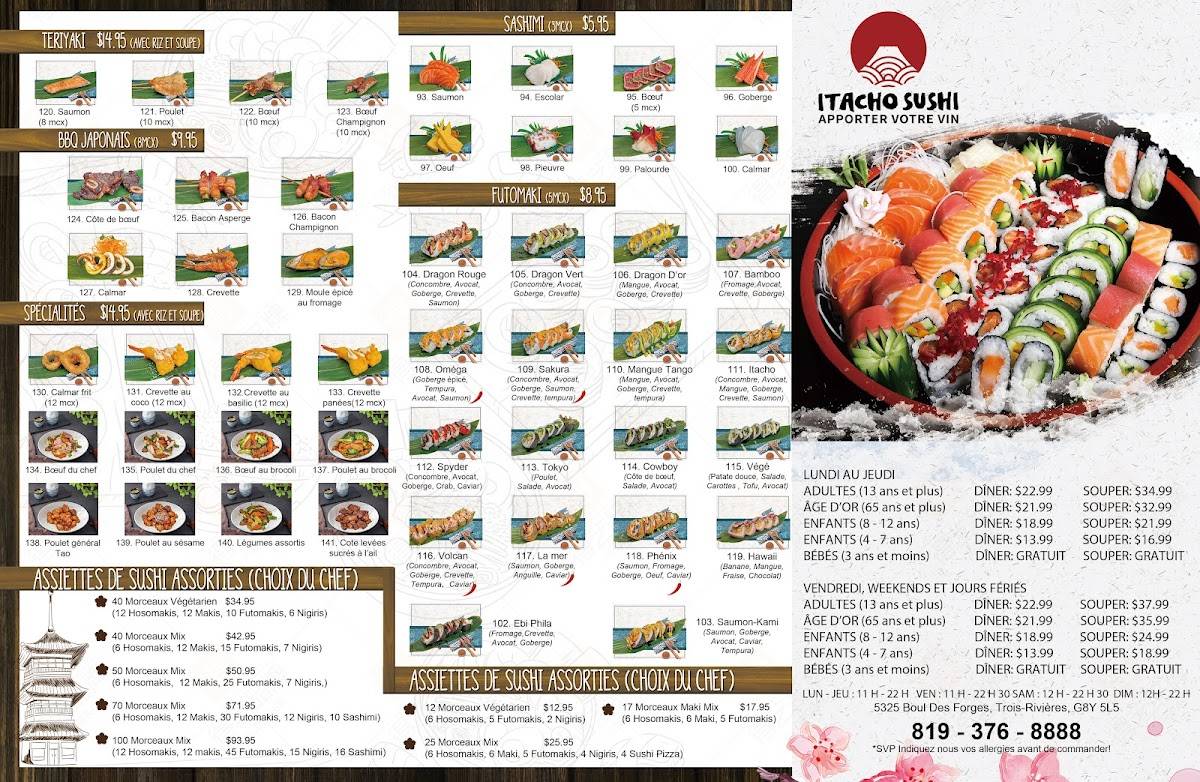 Menu au ITACHO SUSHI À VOLONTÉ restaurant, Trois-Rivières