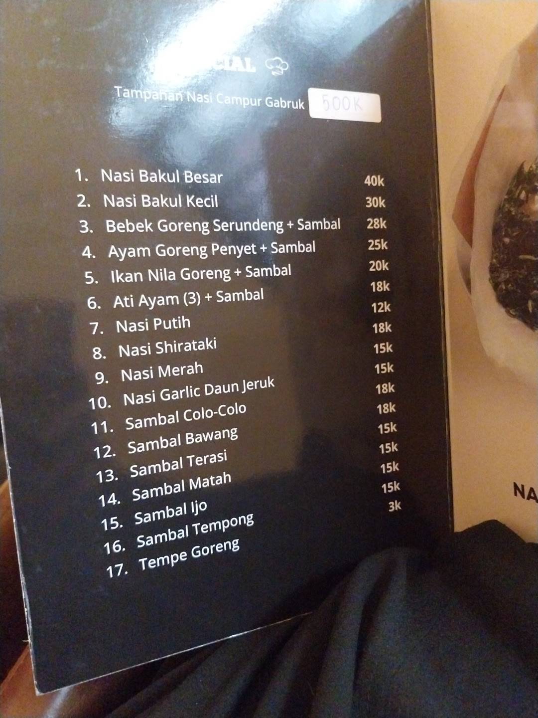 Menu at Ibu Jari restaurant, Central Jakarta