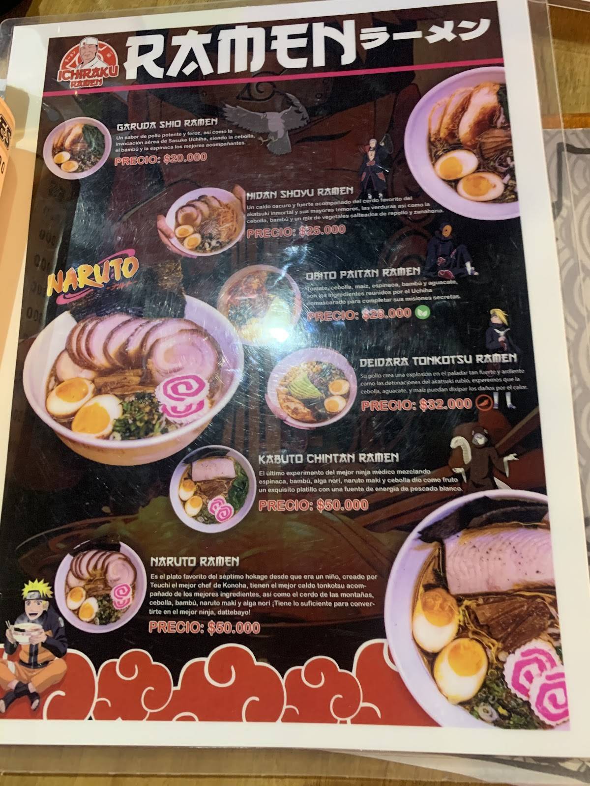 Carta del restaurante Ichiraku Ramen Medellín, Medellín