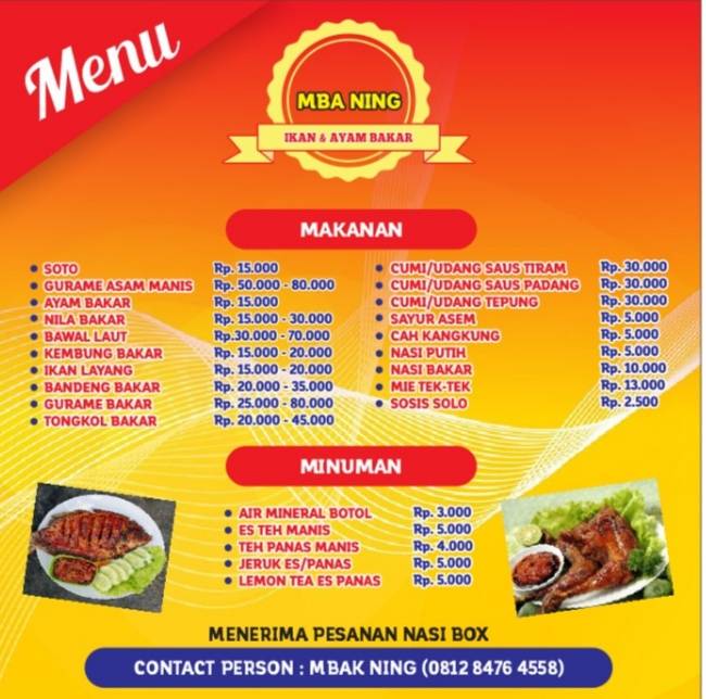 Carta del restaurante Ikan dan Ayam Bakar mbak Ning, North Jakarta