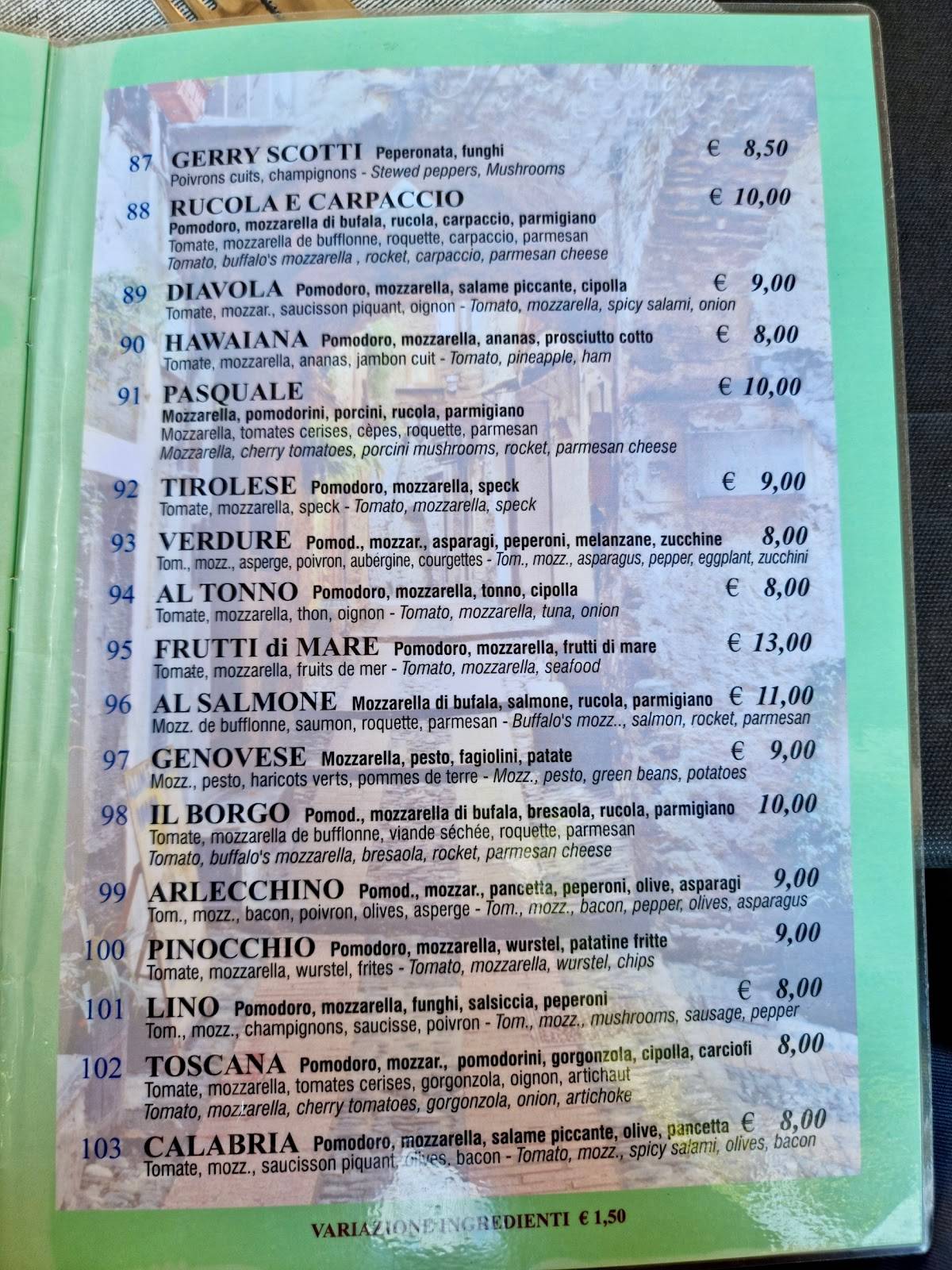 Menu da Il Borgo pizzeria, Dolceacqua