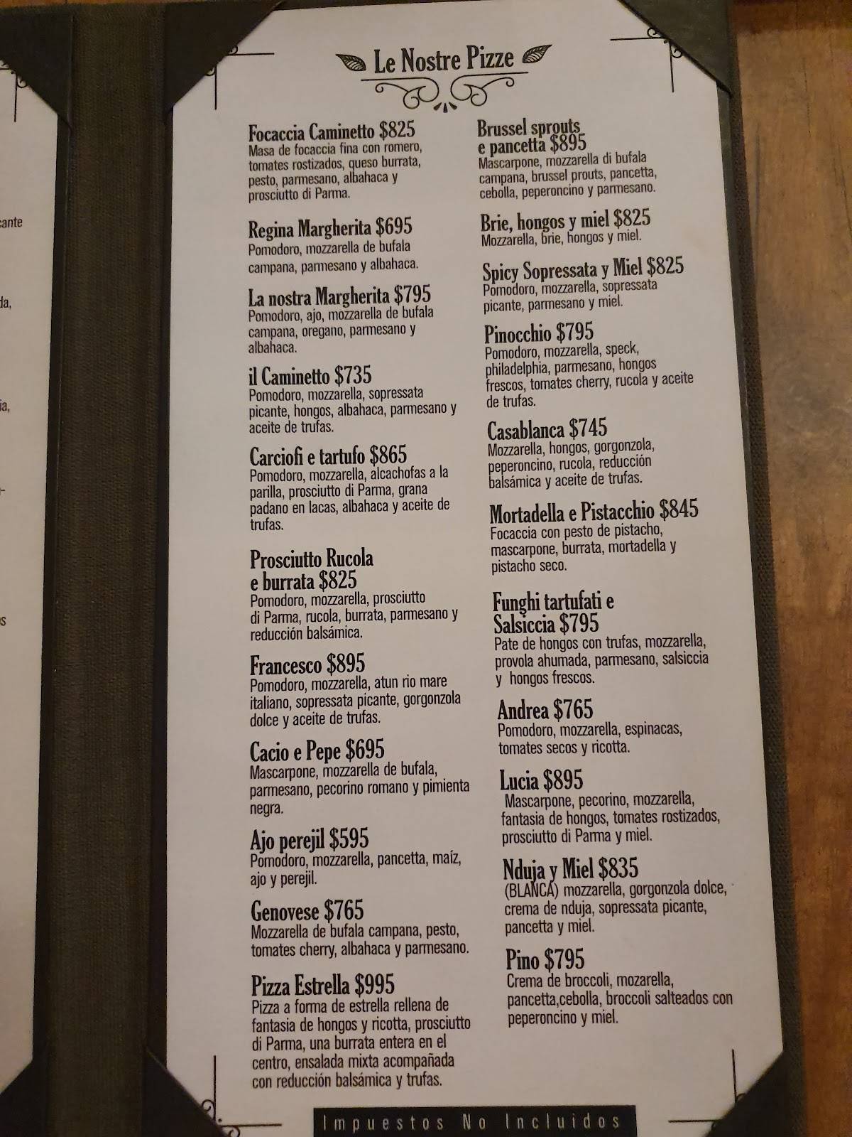 Menu at Il Caminetto restaurant, Santo Domingo, Av Ing Roberto Pastoriza