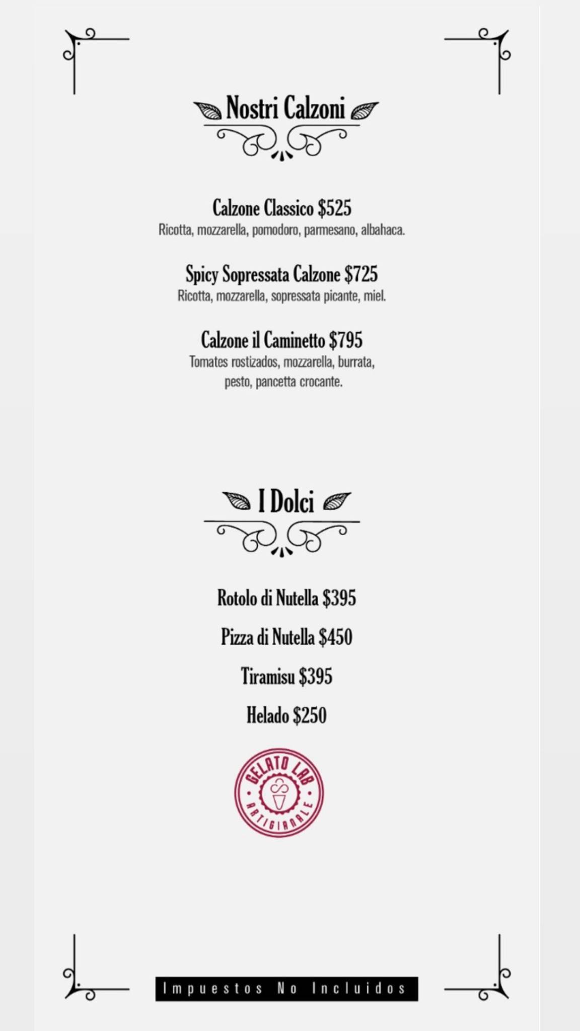 Menu at Il Caminetto restaurant, Santo Domingo, Av Ing Roberto Pastoriza