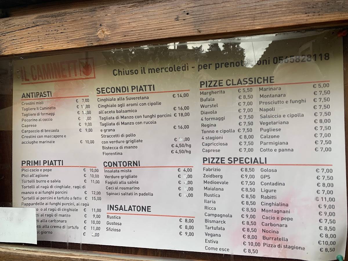 Menu da Il Caminetto ristorante, Suvereto