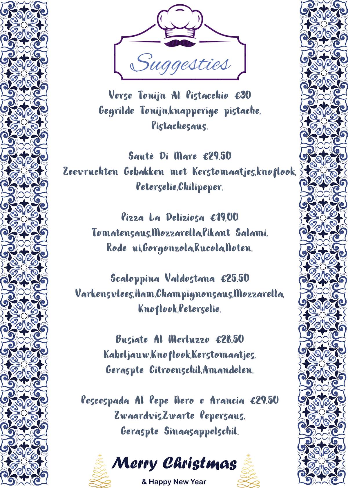 Menu at Il Faro, Oostkamp, Stationsstraat 11
