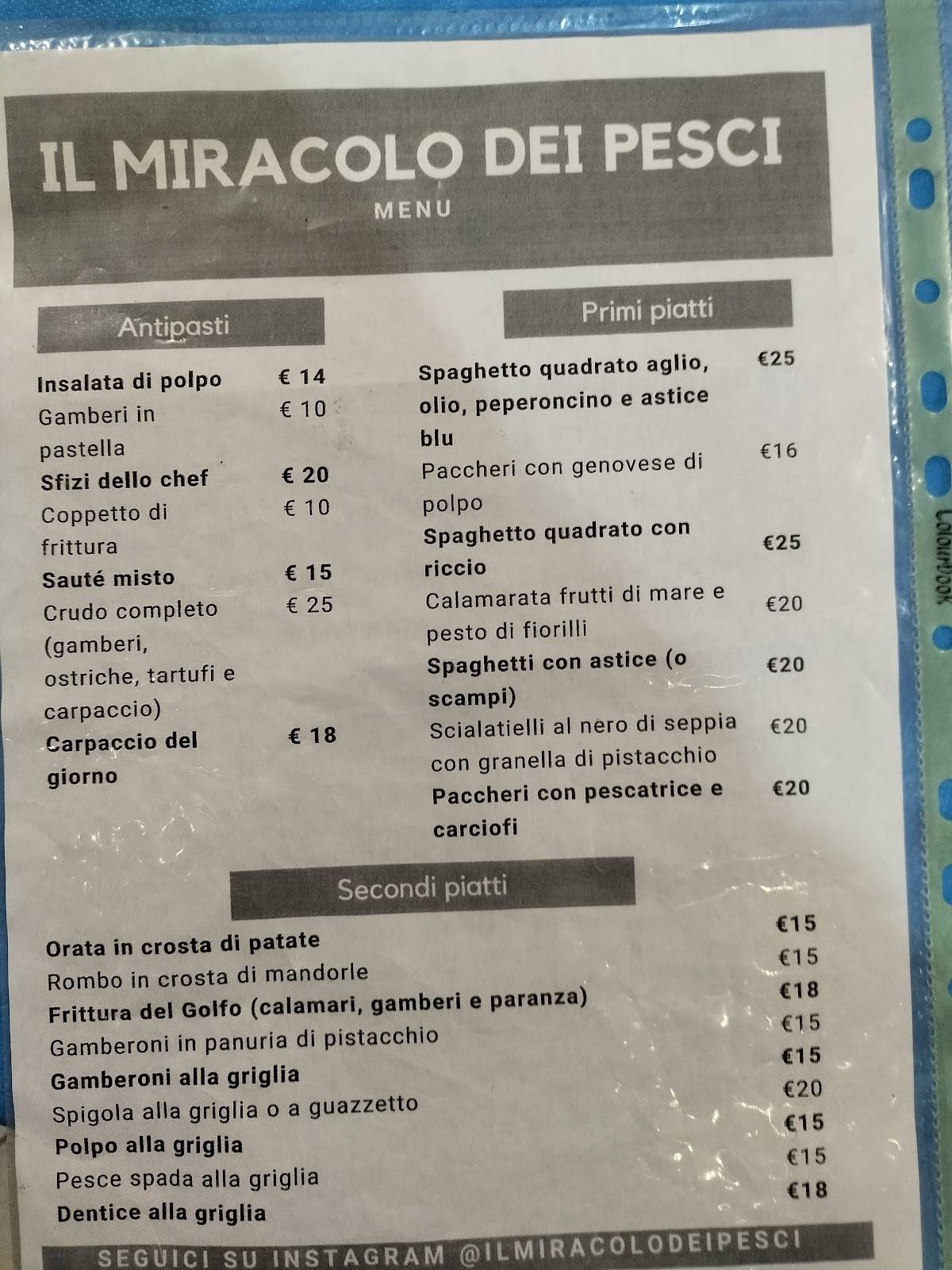 Menu da Il Miracolo dei Pesci ristorante, Napoli