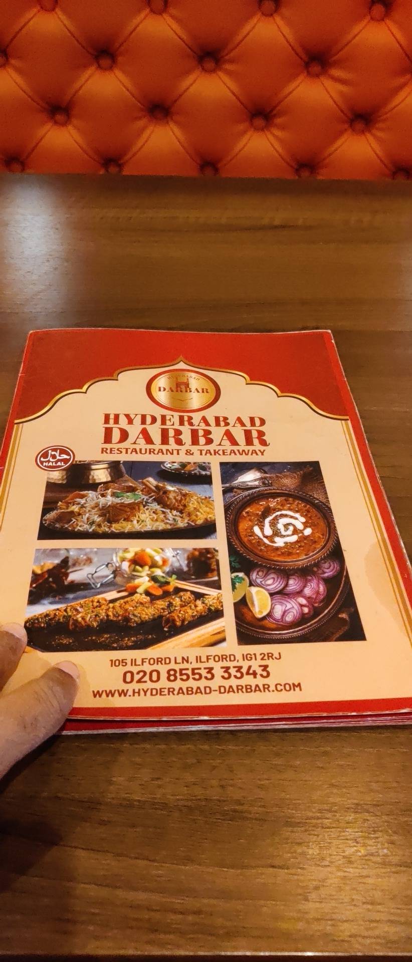 Menu at Hyderabad Darbar, Ilford