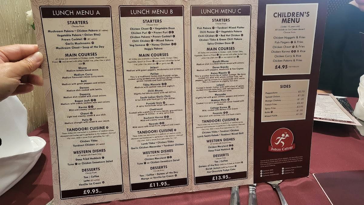Menu at Indian Cottage restaurant, Stirling, 11 Dumbarton Rd