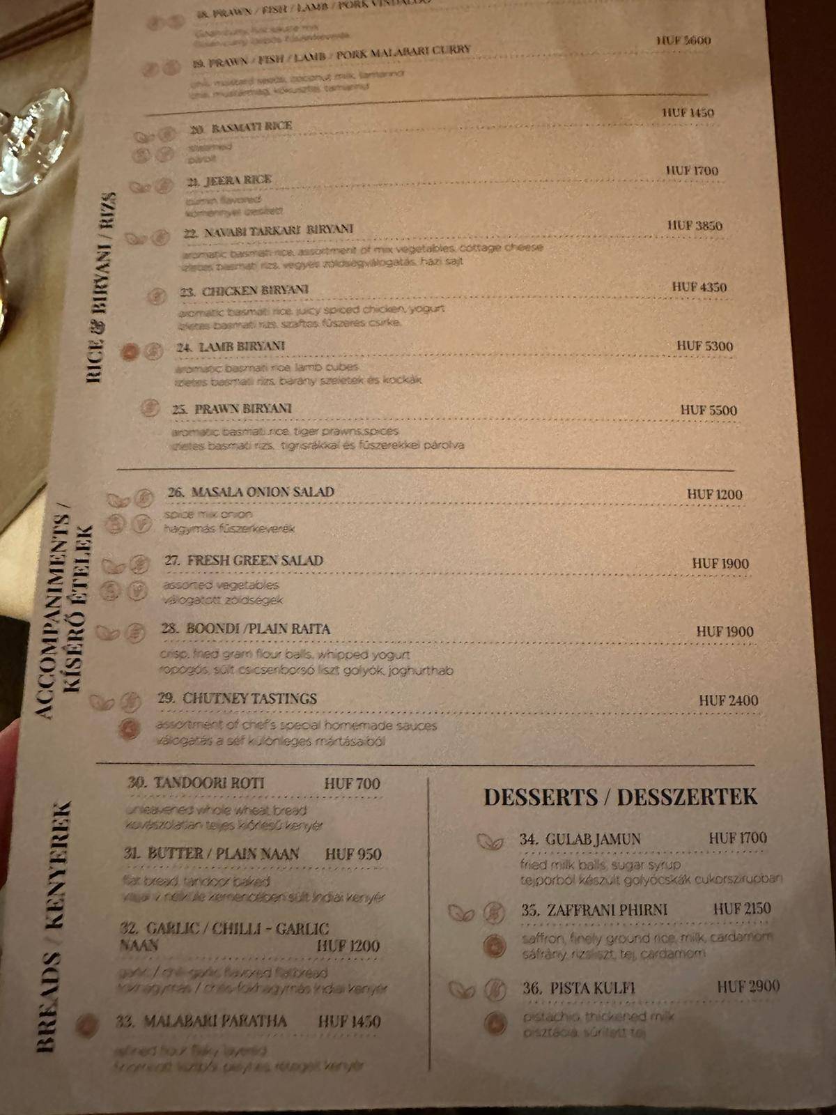 Carta de Indian Palate - Indian Restaurant in Budapest, Budapest