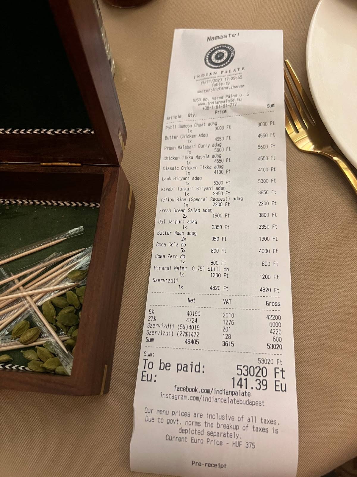 Carta de Indian Palate - Indian Restaurant in Budapest, Budapest