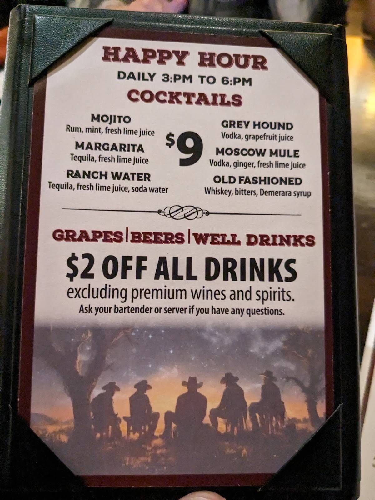 Menu at Jackalope Ranch restaurant, Indio, CA-111