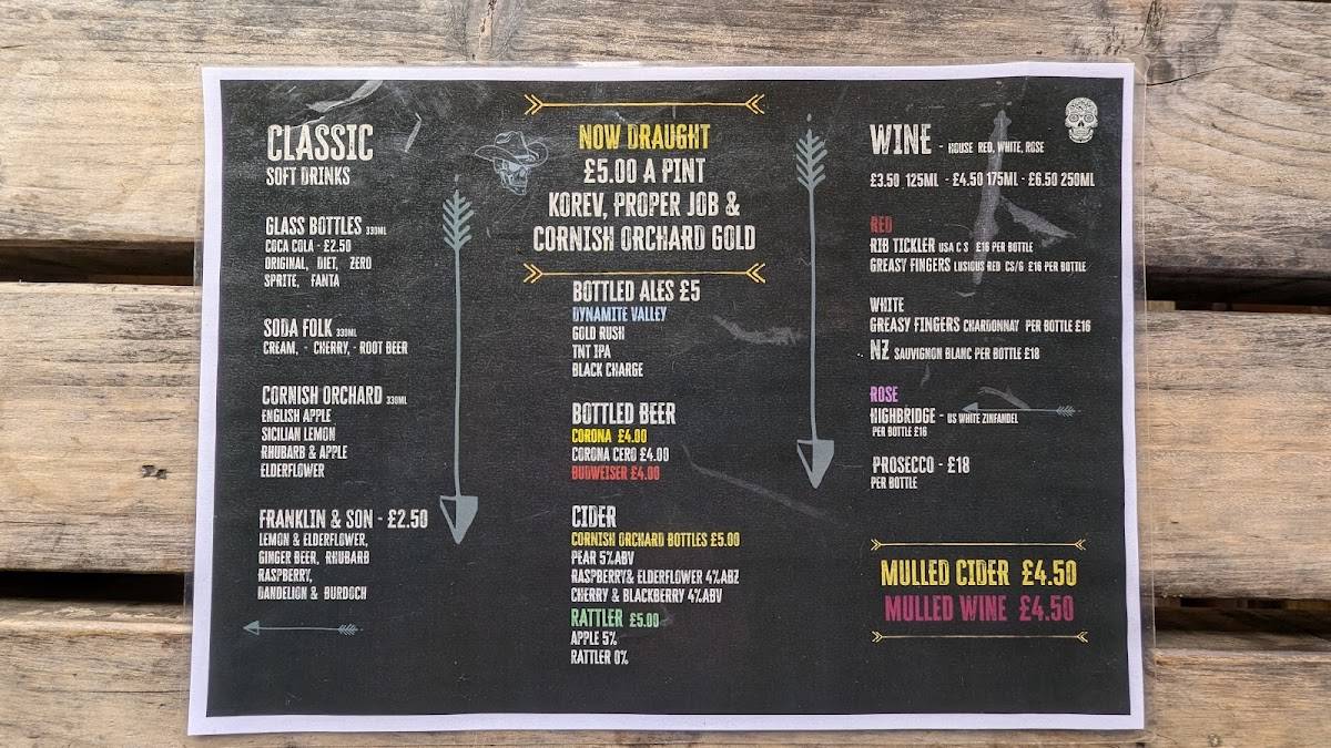 Menu at Inkie's Smokehouse restaurant, Liskeard