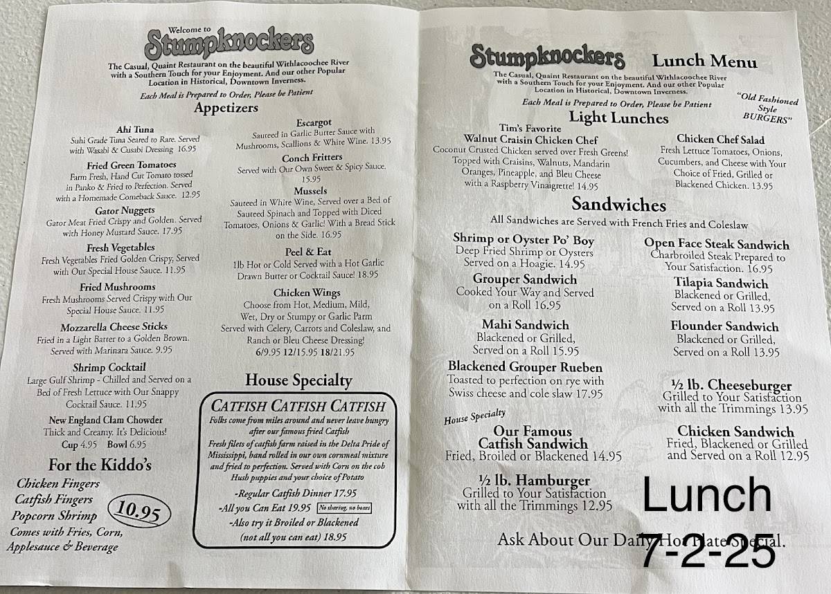 Menu at Stumpknockers Restaurants, Inverness