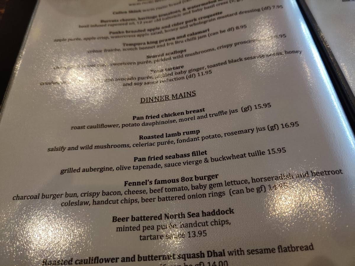Menu at Fennel Restaurant, Inverurie