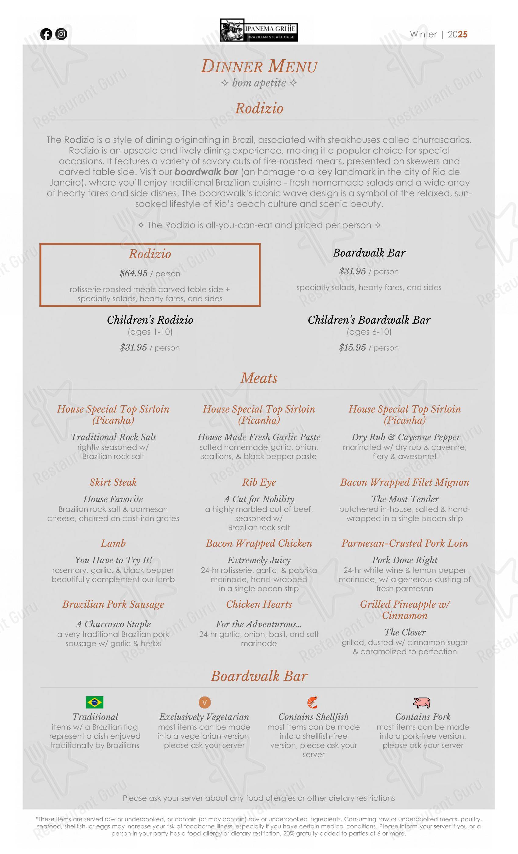 Menu at Ipanema Grille steakhouse, Scranton
