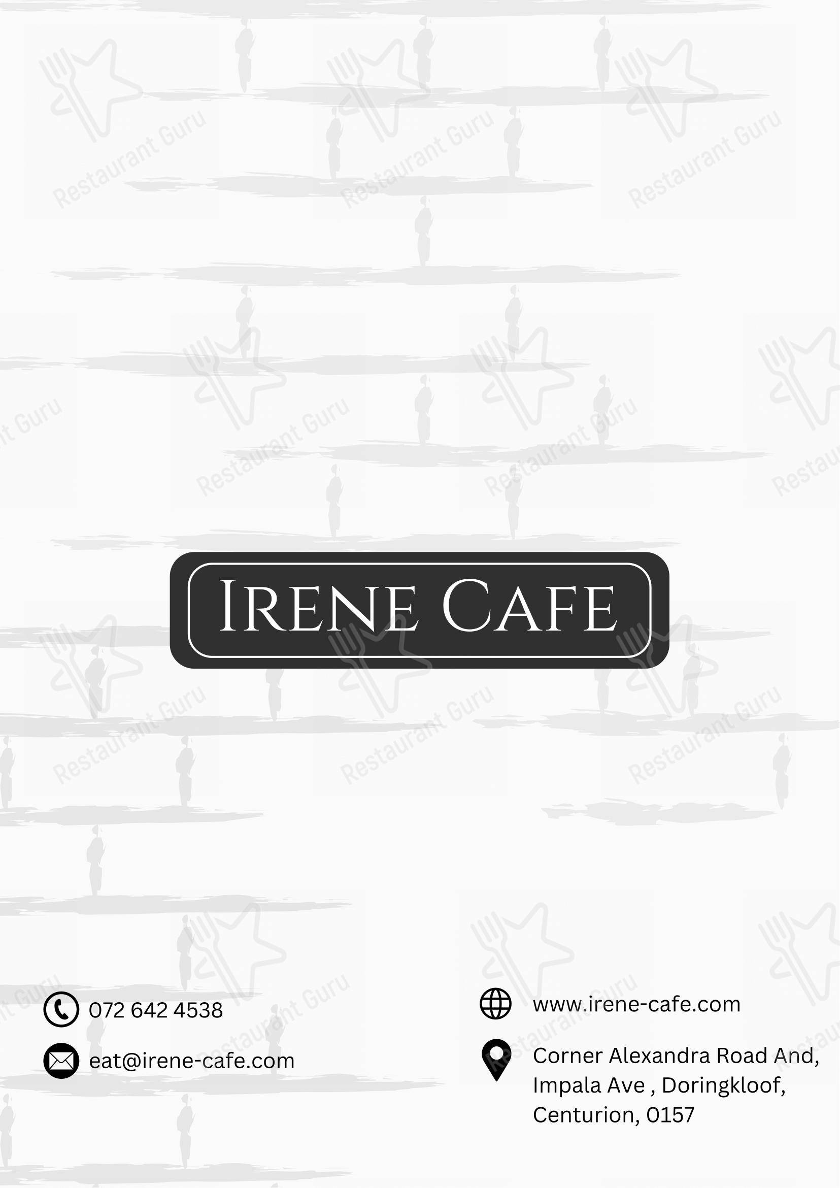 Menu at Irene Café restaurant, Centurion