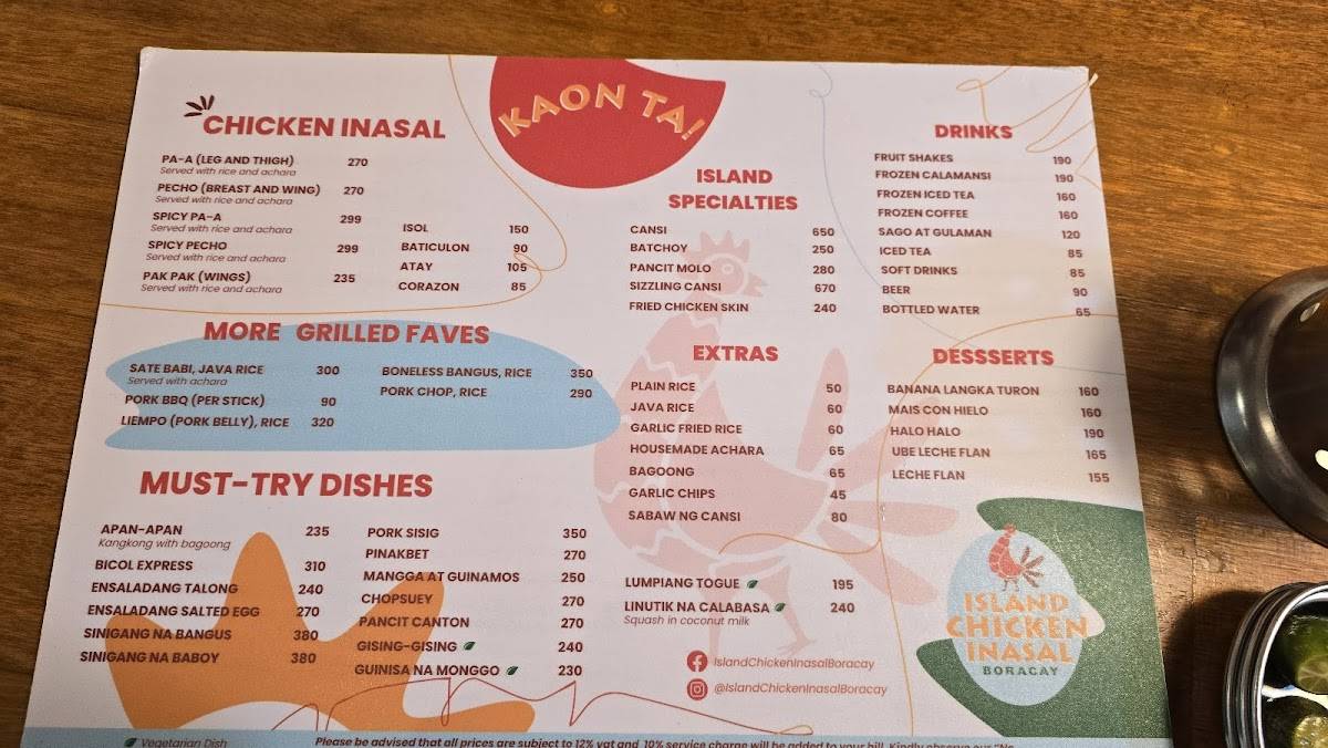 Menu at Island Chicken Inasal Boracay BBQ, Malay, D’Mall D’Boracay
