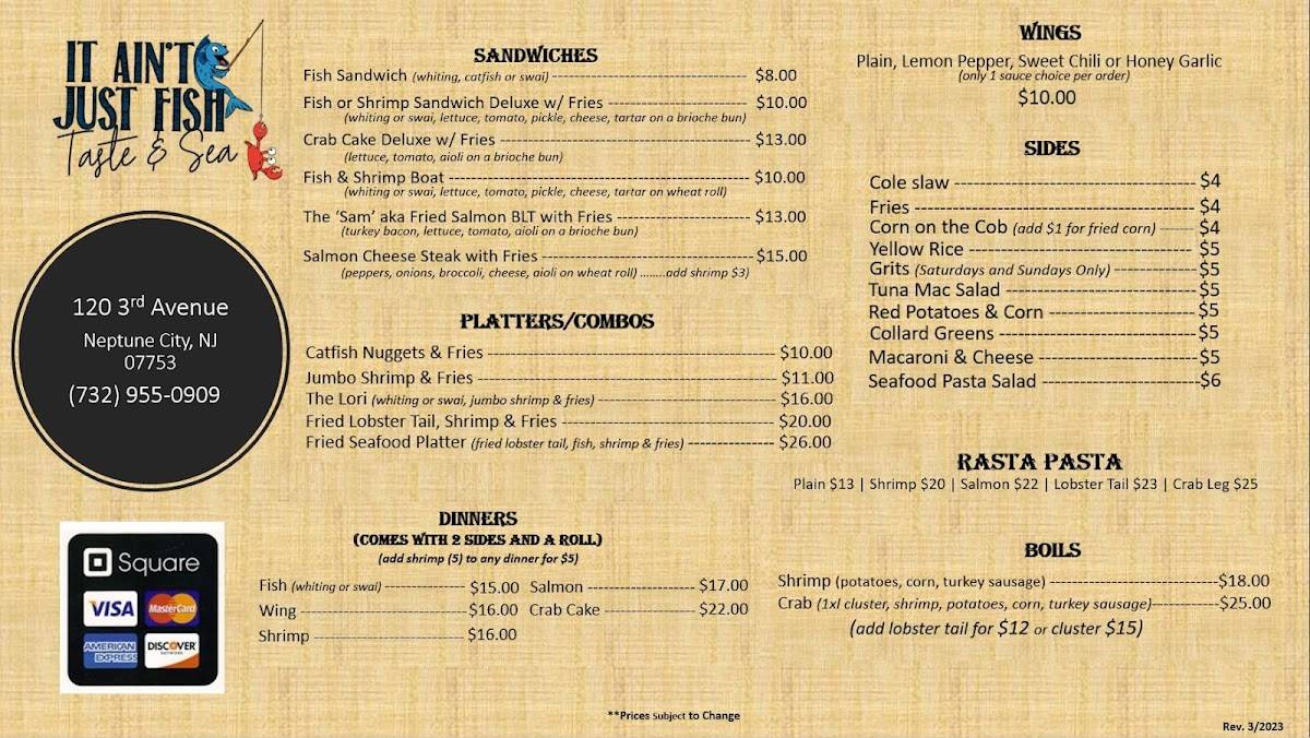 Menu at It Ain't Just Fish restaurant, Neptune City