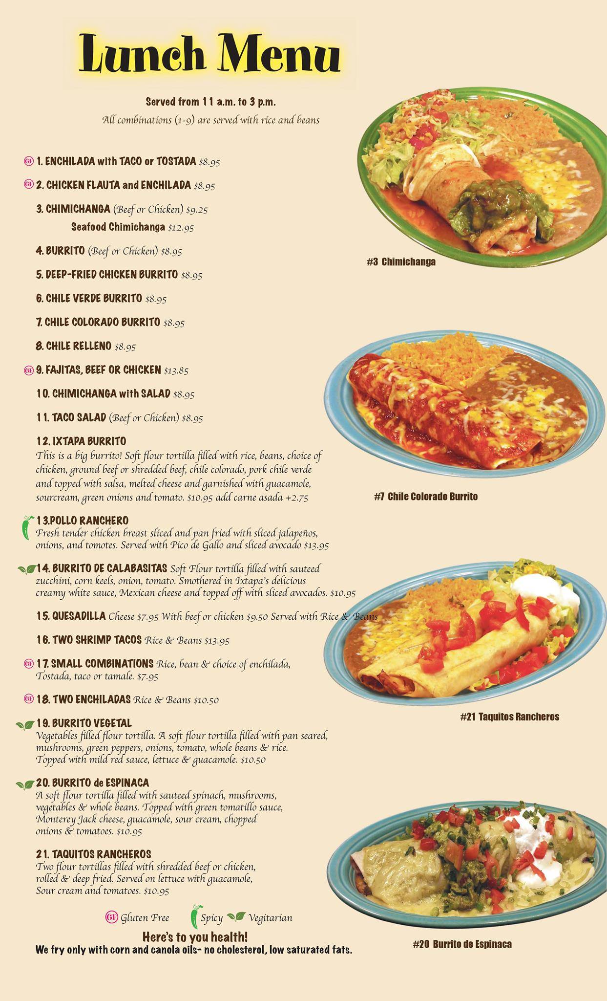 Menu at Ixtapa Mexican Restaurant, Hood River