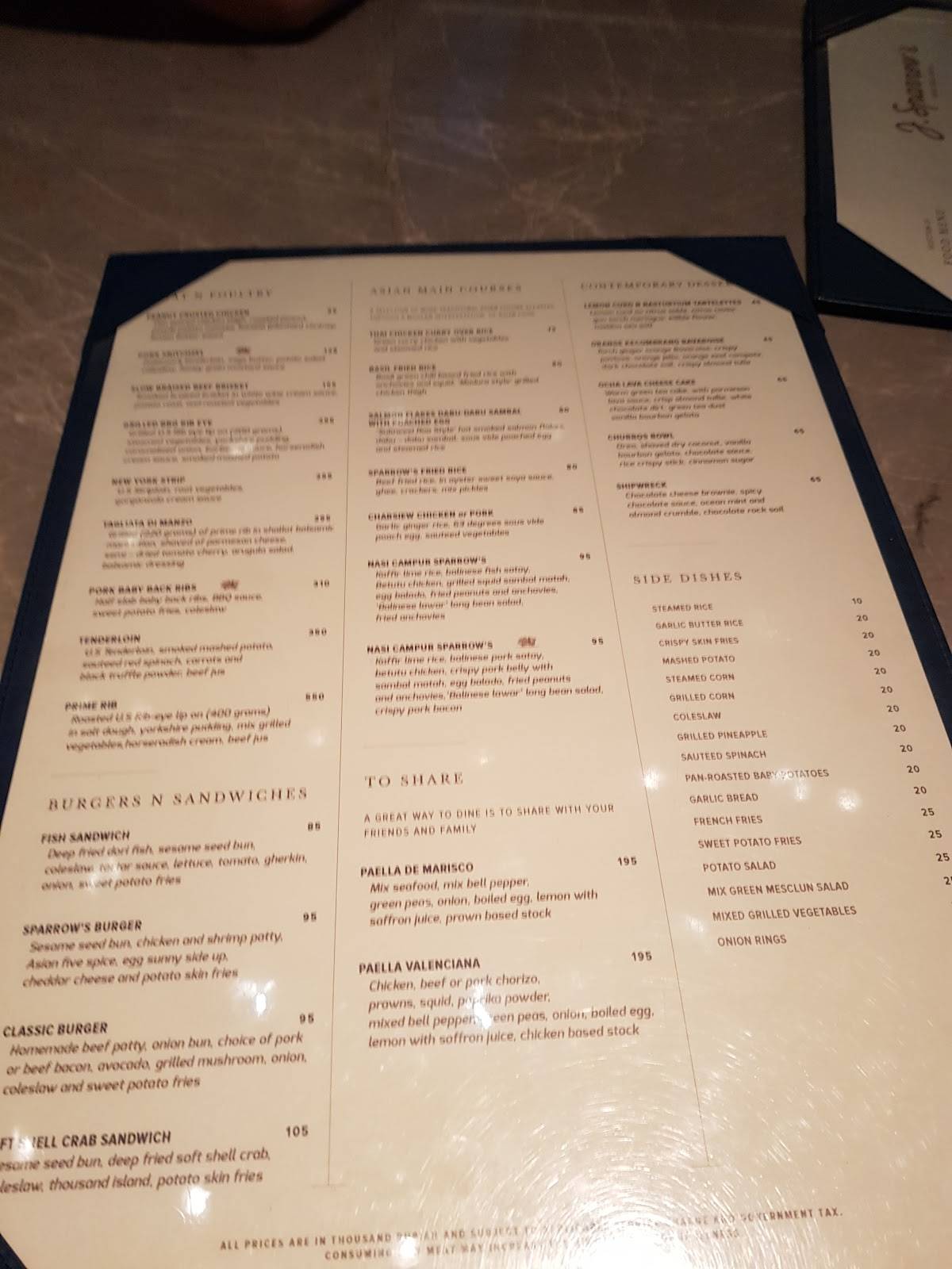 Menu at J.Sparrow Bar & Grill, South Jakarta
