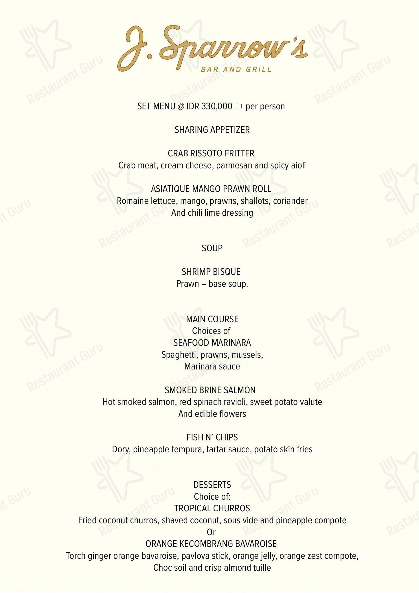 Menu at J.Sparrow Bar & Grill, South Jakarta