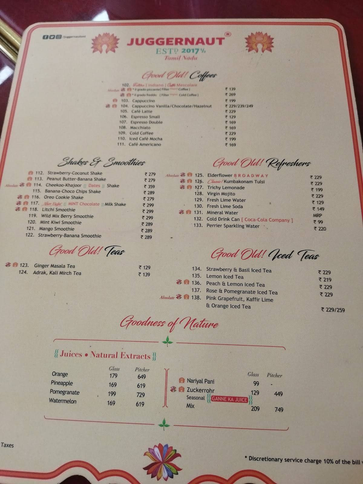 Menu at JUGGERNAUT, Barakhamba Road, New Delhi, Barakhamba Rd