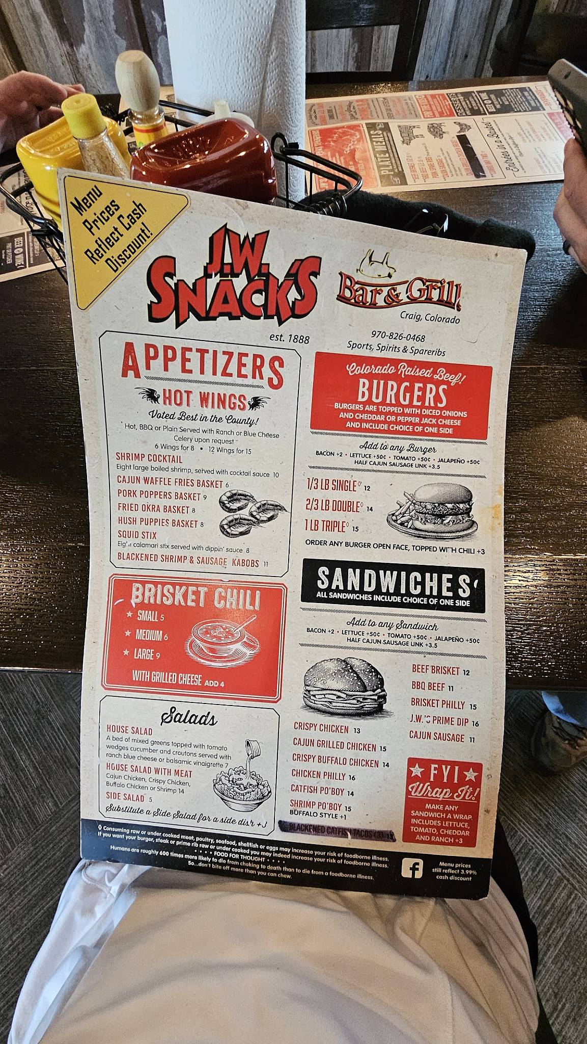 Menu at J.W. Snack's Gulf Coast Bar & Grill, Craig