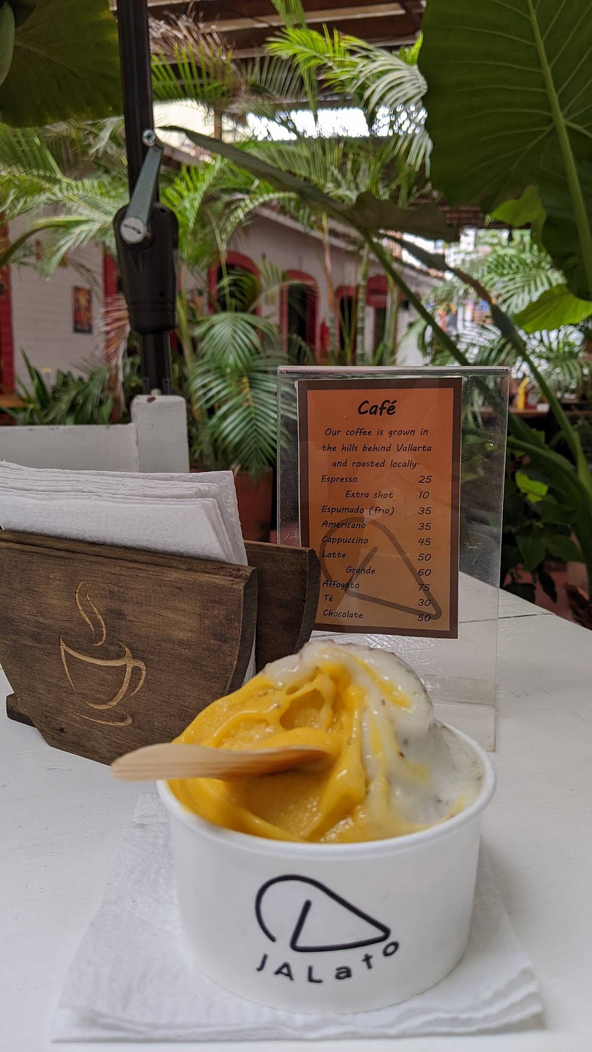 Menu at JALato cafe, Puerto Vallarta, Rodolfo Gómez