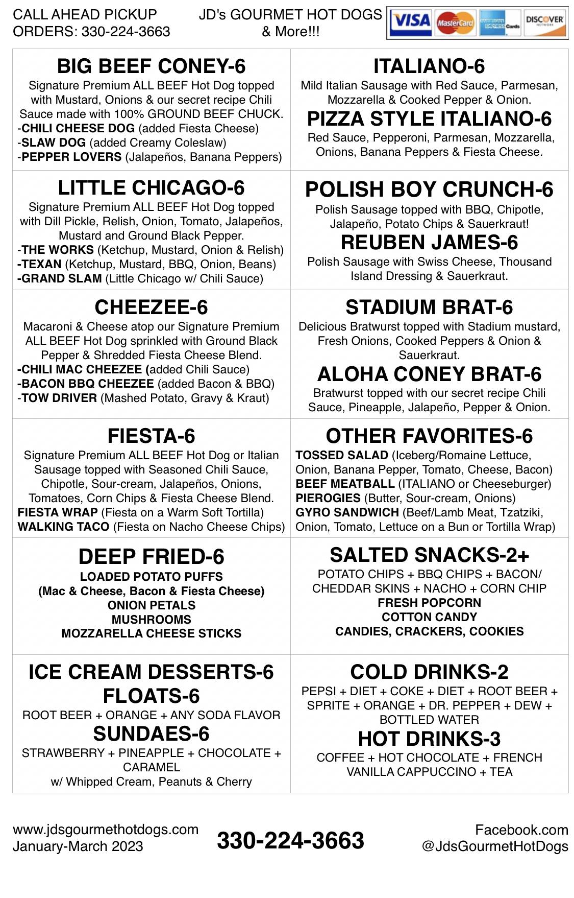 Menu at JD's Gourmet Hot Dogs & More! restaurant, Canton, Navarre Rd SW