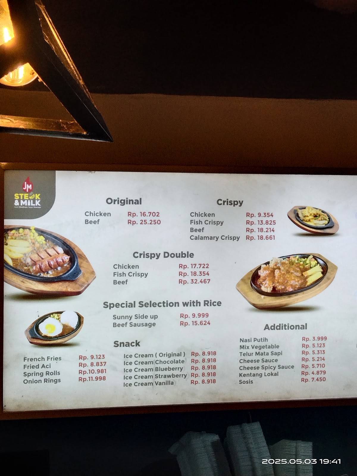 Menu at JM Steak and Milk Kota Batu, Batu