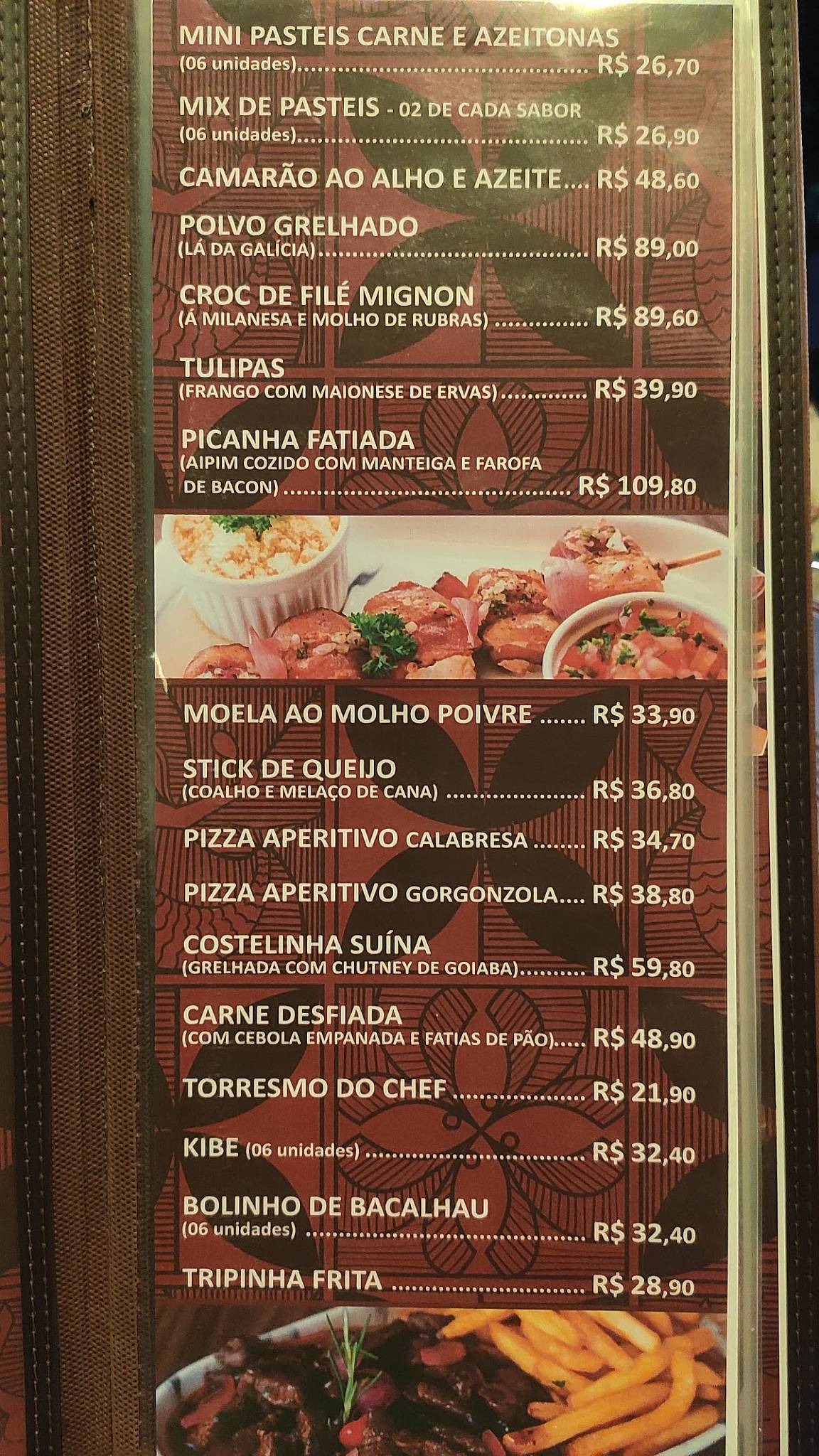 Menu em Jack Bar, Salvador