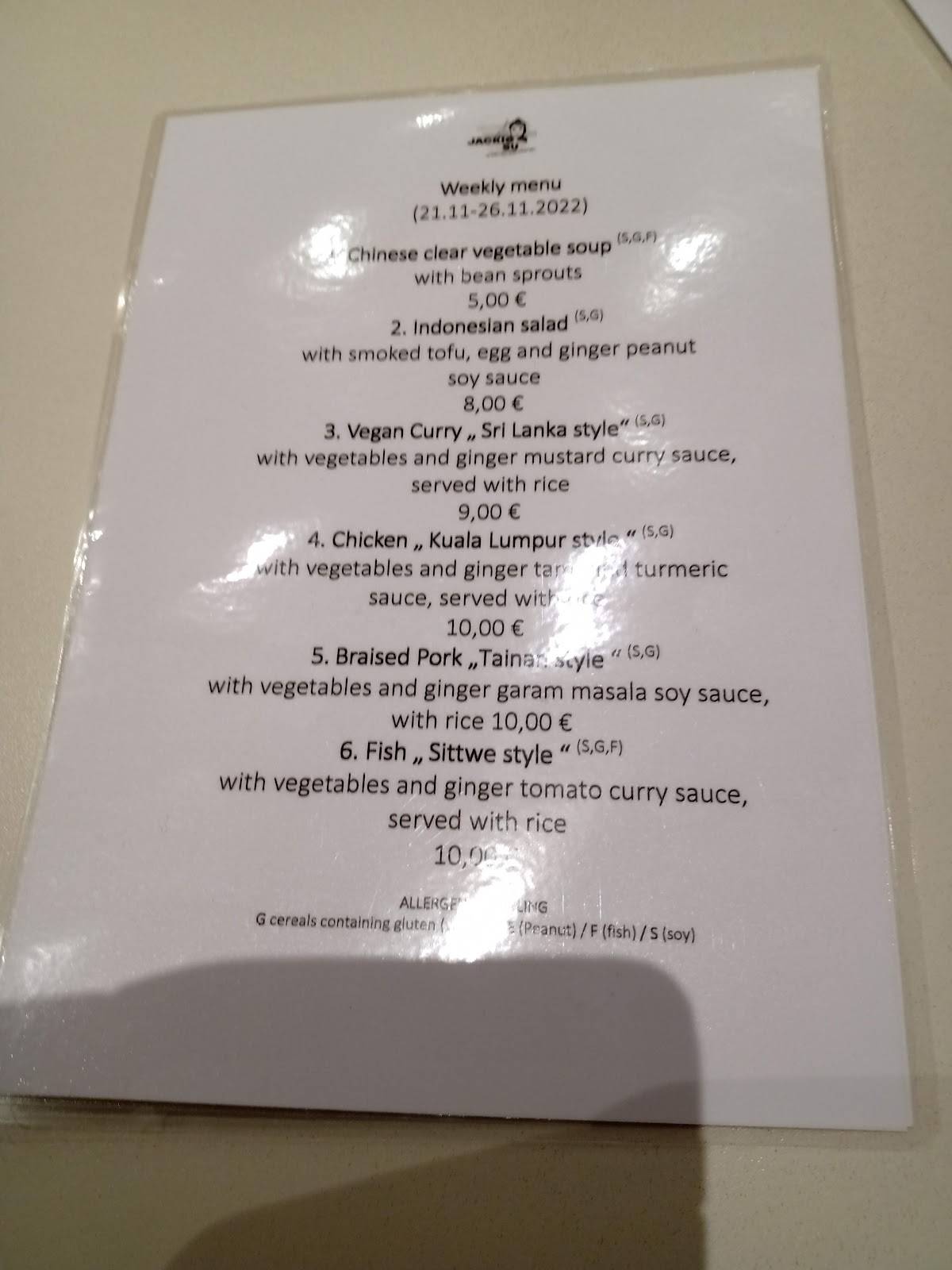 Speisekarte von Jackie Su restaurant, Bremen