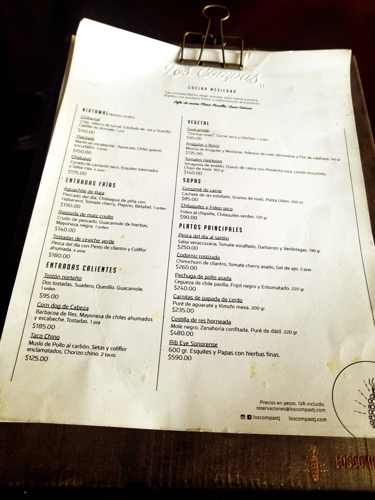 Carta del restaurante JACO, Tijuana