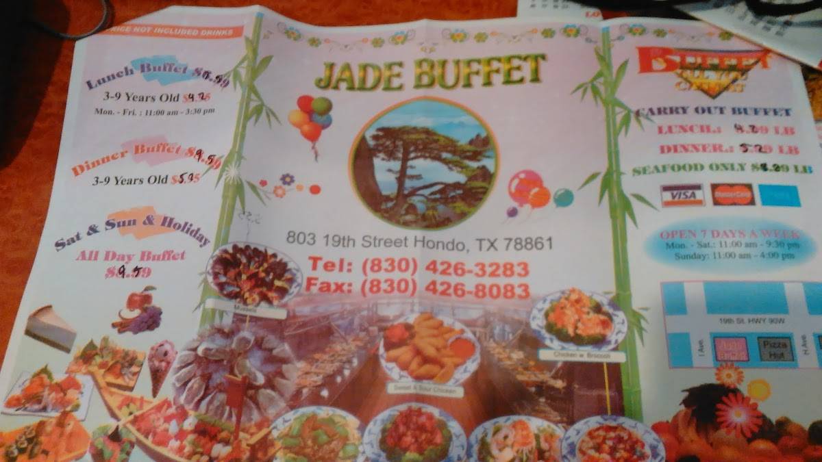 Menu at Jade Buffet restaurant, Hondo