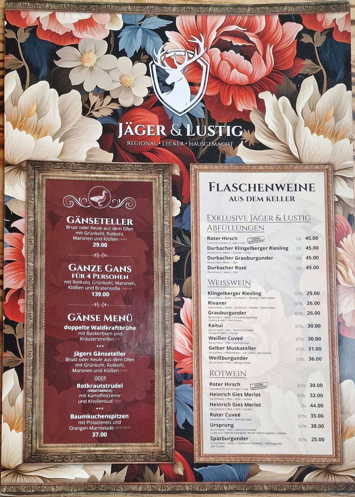 Menu at Jäger & Lustig restaurant, Berlin, Grünberger Str. 1