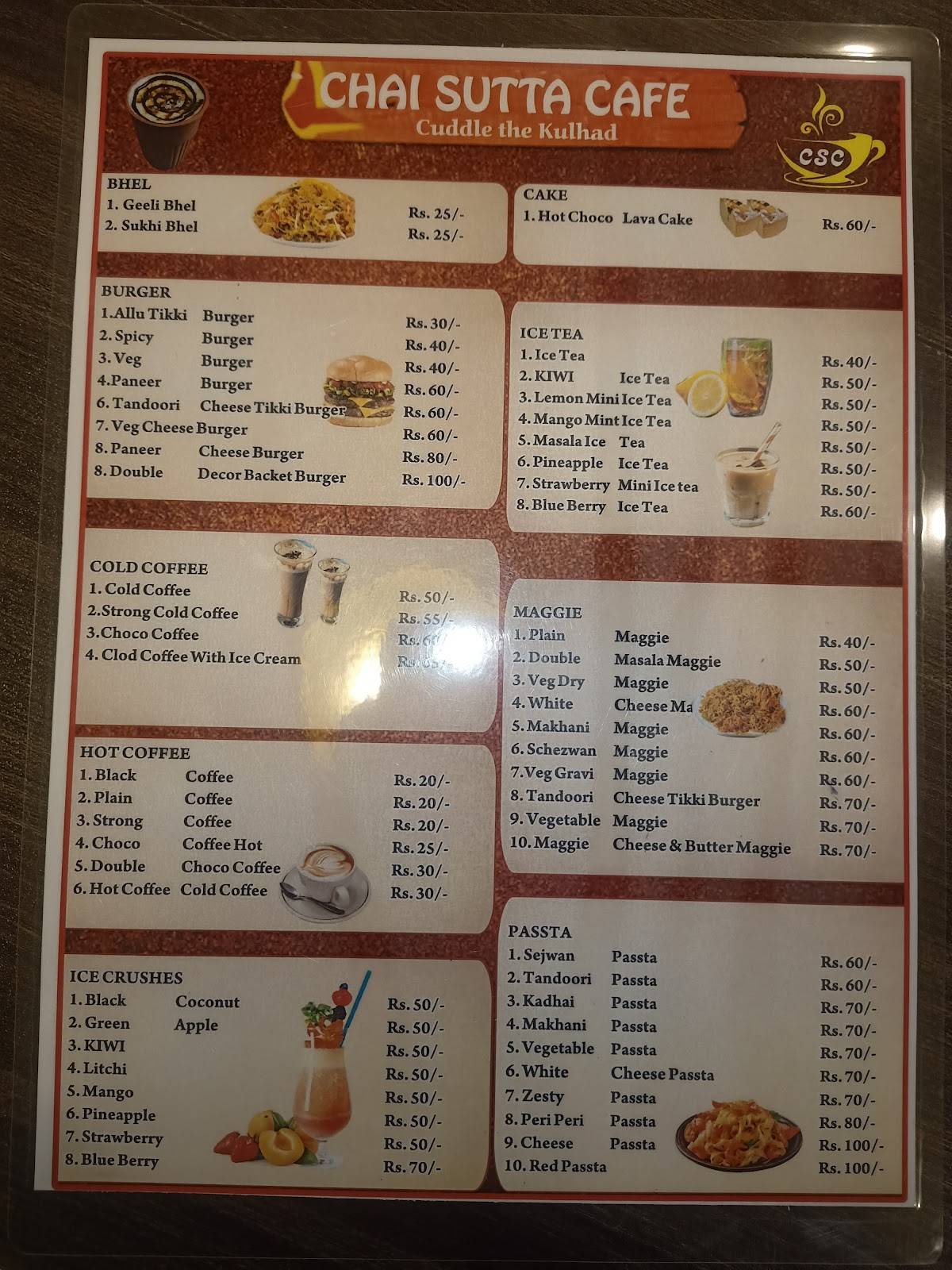 Menu at Jain chai sutta cafe, Lalitpur