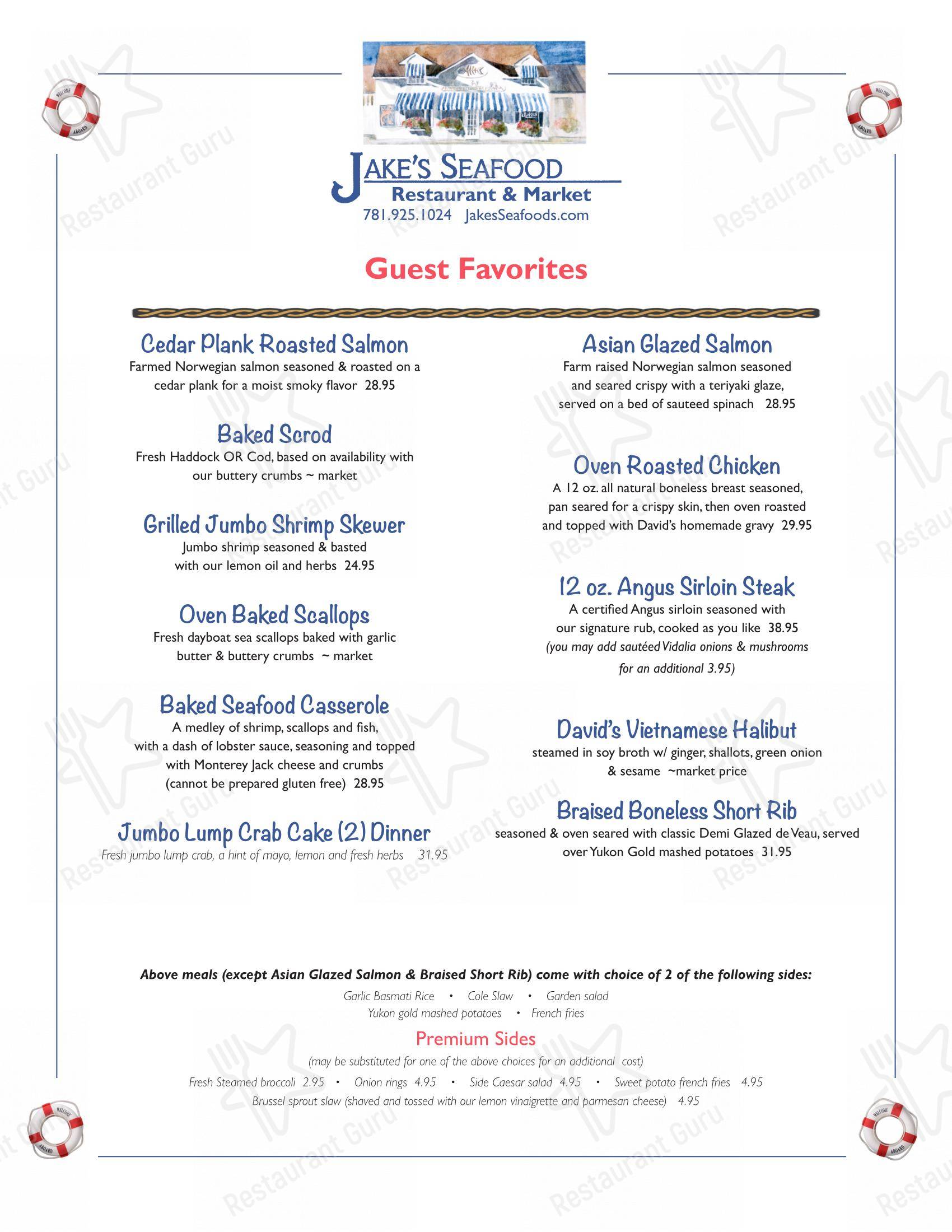 Menu at Jake's Seafood Restaurant, Hull