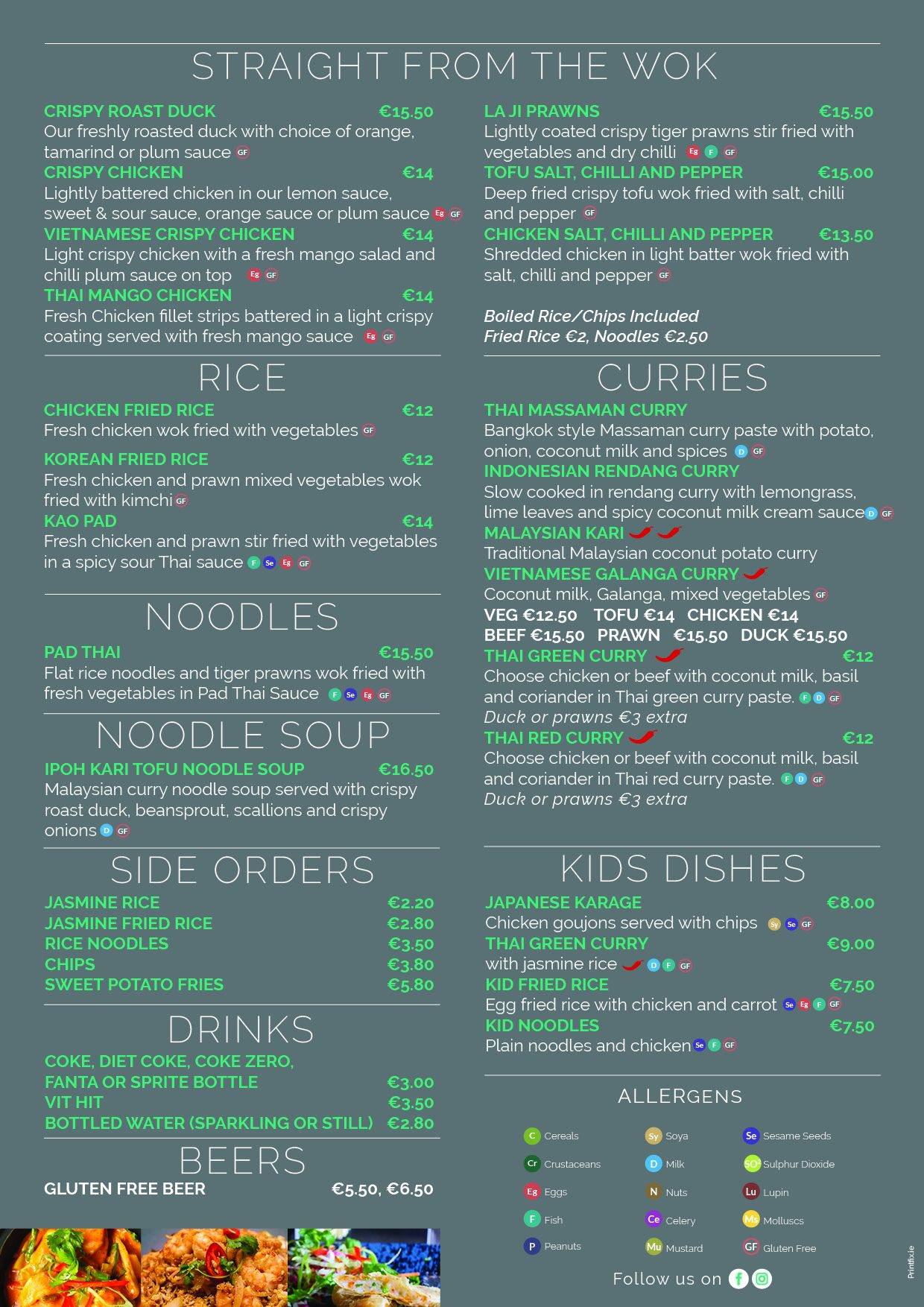 Menu at Bia Bao restaurant, Sligo