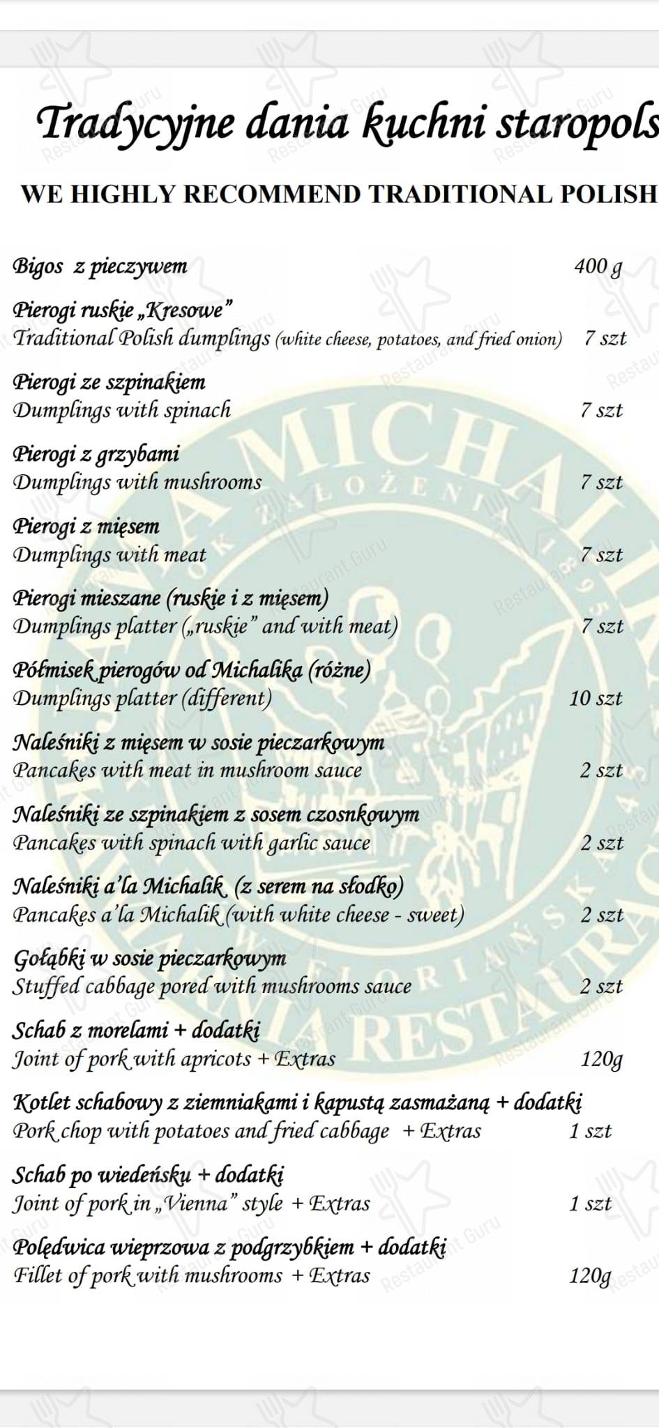 Menu at Jama Michalika Est. 1895 restaurant, Kraków