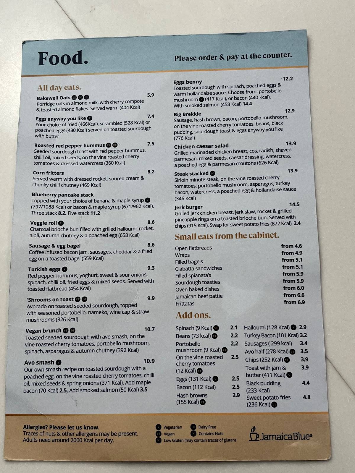 Menu at Jamaica blue restaurant, Kingston upon Thames